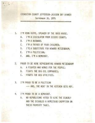 "Proud To Be A Democrat, September 16, 1976" by Vern Riffe